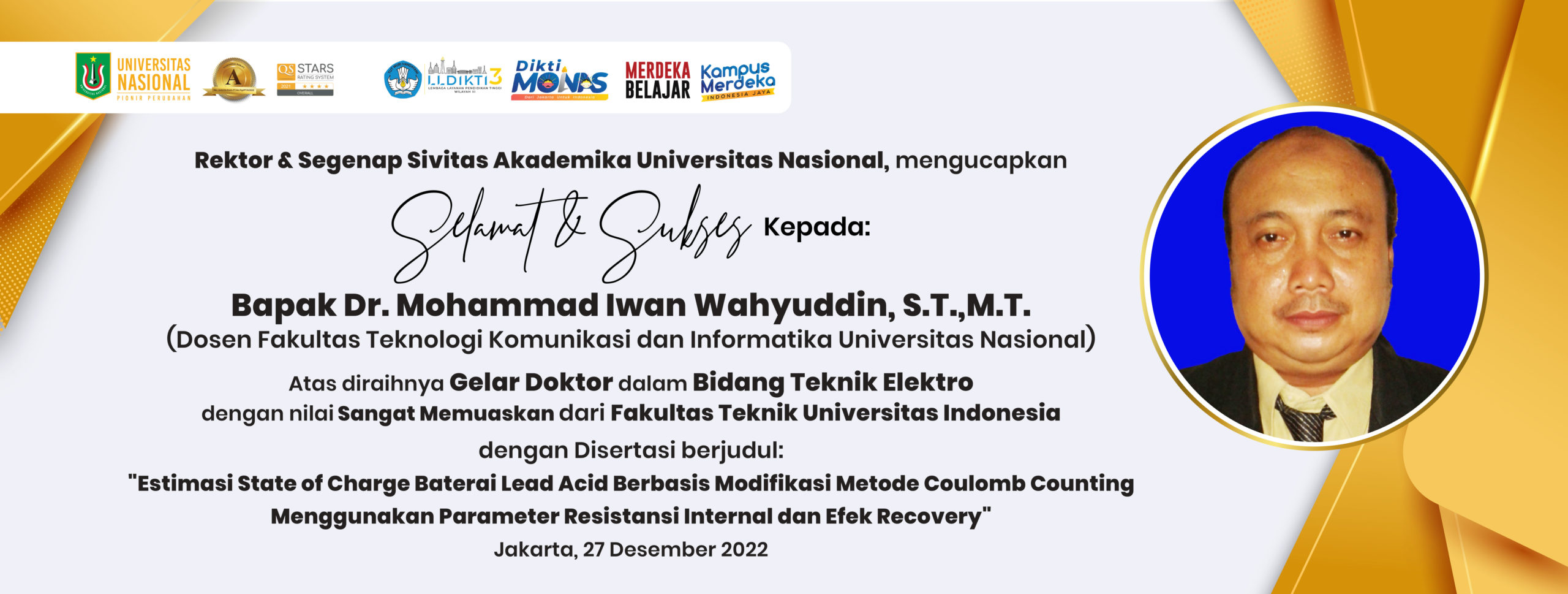 Rektor & Segenap Sivitas Akademika Universitas Nasional, mengucapkan Selamat & Sukses Kepada ...